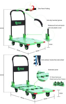 China Retractable 6 Castor Foldable Platform Cart Trolley Hand Pushing 400KG Loading for sale