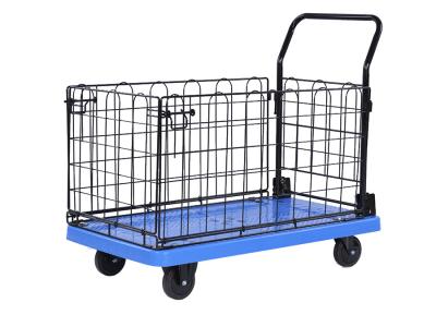 China 600kg Single High Guardrail Foldable Cart Trolley NR Castor SILENT Folding Push Cart for sale