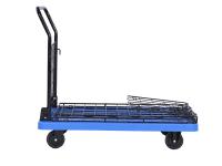 China 600kg Single High Guardrail Foldable Cart Trolley NR Castor SILENT Folding Push Cart for sale