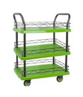 China 330kg Double Armrest 3 Tier Rolling Cart With 4 Silent Inflatable Caters for sale