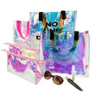 China Fashion Holographic Makeup Toiletry Bag Multifunctional Clear PVC Handbags for sale