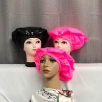 China Pink Black Silk Waterproof Shower Caps Curly Girl Shower Cap With Button for sale