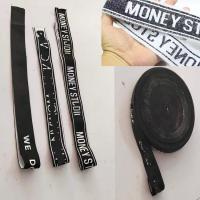 China Low MOQ Customized Jacquard White Logo For  Black Elastic  Hair Head Wrap Rubber Band for sale