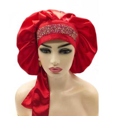 China Long Bands Breathable Hair Bonnet Handmade Silk Bonnets For Curly Hair for sale