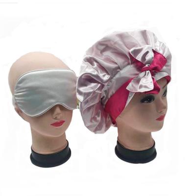 China Plain Dyed Double Layers Curly Girl Sleep Bonnet With An Eyeshade for sale