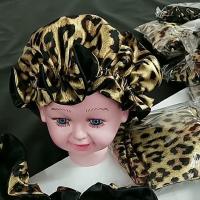 China Leopard Print Kids Sleeping Cap 10 -14 Inches Silk Sleep Cap For Long Hair for sale