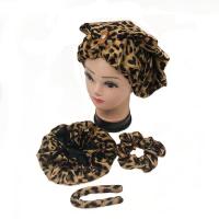 China Leopard Print Kids Sleeping Cap 10 -14 Inches Silk Sleep Cap For Long Hair for sale