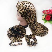 China Leopard Print Kids Sleeping Cap 10 -14 Inches Silk Sleep Cap For Long Hair for sale