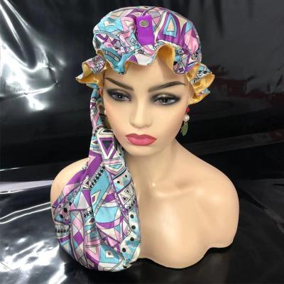 China Printed Satin Sleeping Hair Bonnets for sale