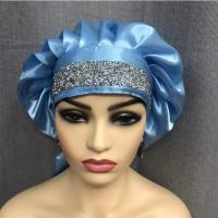 China Bling Bands Sleeping Hair Bonnets 100% Polyester Silk Lined Sleep Cap for sale