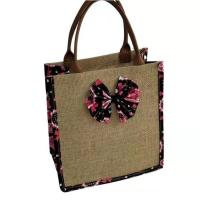 China Hot Stamping Printed Jute Shopping Bags PU Handles Linen Tote Bags for sale
