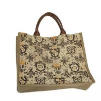 China Hot Stamping Printed Jute Shopping Bags PU Handles Linen Tote Bags for sale