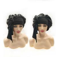 China Sleeping Bonnet Headwrap Turban Head Cover For Women Silky Satin Bonnets with long black spendex tie bandNight Sleep Hat for sale