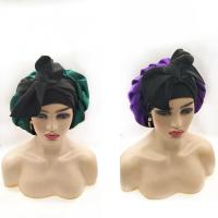 China Sleeping Bonnet Headwrap Turban Head Cover For Women Silky Satin Bonnets with long black spendex tie bandNight Sleep Hat for sale