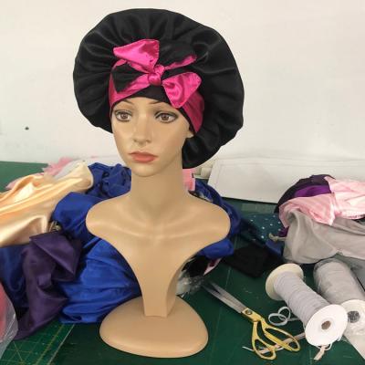 China Lady Sleeping Hair Bonnets Silk Bonnet With Tie 100% Handmade for sale