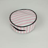 China Pink Stripe PU Round Cosmetic Bag 20*20*10cm Polyester Lining for sale