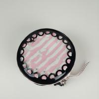 China Pink Stripe PU Round Cosmetic Bag 20*20*10cm Polyester Lining for sale