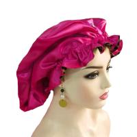 China waterproof Soft Hot Pink Double Layer Silk Head Bonnet With Button for sale