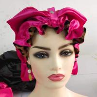 China waterproof Soft Hot Pink Double Layer Silk Head Bonnet With Button for sale