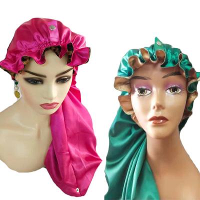 China Ruffled Edges Sleeping Hair Bonnets Silky Extra Large Bonnet For Braids for sale