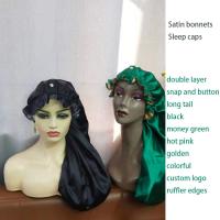 China Ruffled Edges Sleeping Hair Bonnets Silky Extra Large Bonnet For Braids for sale