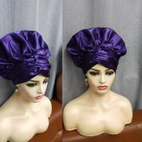 China Deep Purple Long Strap Double Layer Satin Cap For Curly Hair 15 Inch for sale