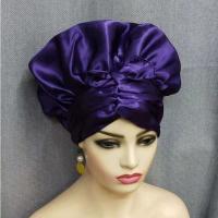 China Deep Purple Long Strap Double Layer Satin Cap For Curly Hair 15 Inch for sale