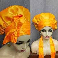 China Hongying Women Orange Sleeping Hair Bonnets Sustainable Jumbo Silk Bonnet for sale