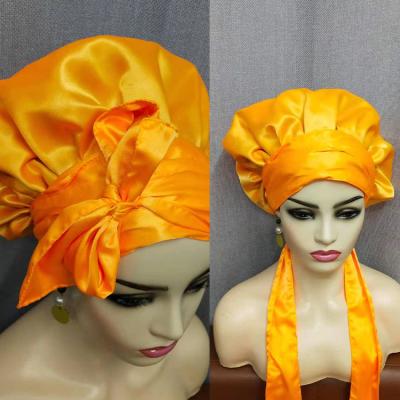 China Hongying Women Orange Sleeping Hair Bonnets Sustainable Jumbo Silk Bonnet for sale