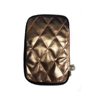 China Rose Gold PU Multifunctional Makeup Kit Bags With Cosmetic Pearl for sale