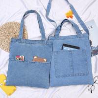 China Personalized Jeans Cotton Canvas Tote Bags 35*38cm with pockets for sale