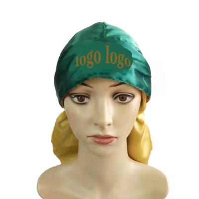 China Long Tail 21 Inches Sleeping Hair Bonnets Heat Transfer Printing Logo for sale
