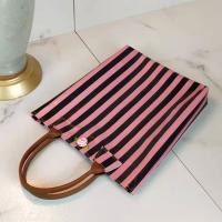 China Striped Grocery Handheld Shopping Bag Burlap Tote Bags With PU Handles for sale