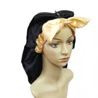 China Big Bow Satin Night Hair Wrap Foldable Night Cap For Long Hair for sale