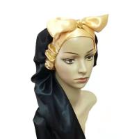 China Big Bow Satin Night Hair Wrap Foldable Night Cap For Long Hair for sale