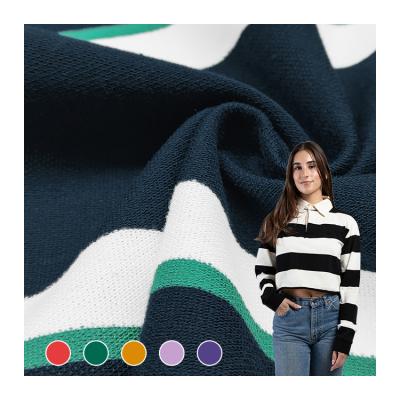 China Custom Green Black White Striped Pique Fabric 93% Cotton 7% Spandex 185cm Width for Baby Clothing for sale
