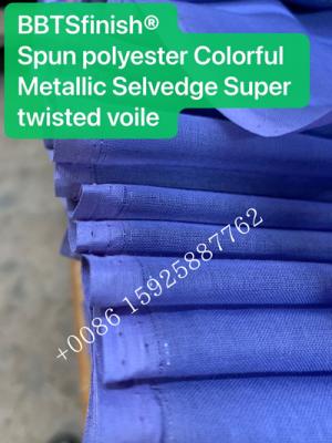 China BBTS super SUDAN high Twisted METALLIC spun polyester voile fabric for muslim usage white bluishwhite dyeing printing for sale