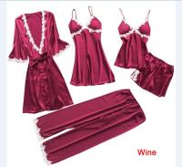 China European and American sexy five-piece pajamas female summer sleeves bride morning robe plus size home service nightgown for sale