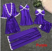 China European and American sexy five-piece pajamas female summer sleeves bride morning robe plus size home service nightgown for sale