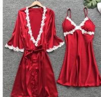 China European and American sexy five-piece pajamas female summer sleeves bride morning robe plus size home service nightgown for sale