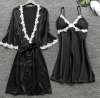 China European and American sexy five-piece pajamas female summer sleeves bride morning robe plus size home service nightgown for sale