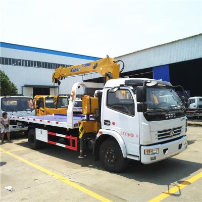 China Dongfeng 4 Ton Euro 3 Slide Bed Recovery Truck with 3.2 Ton Telescopic Crane for sale