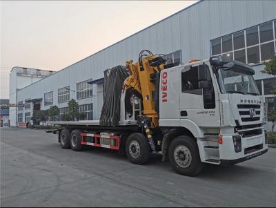 China 8x4 Euro 6 IVECO 10 Ton Flatbed Wrecker Truck with Knuckle Crane 7-9m Bed for sale
