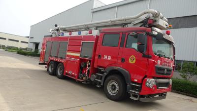 China SINOTRUK 440hp Water Tower Fire Truck with 32M Telescopic Boom, 5000L Water & 2000L Foam Capacity for sale