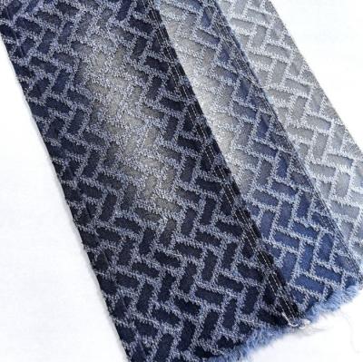 China Vintage Diamond Grid  Crochet  Jacquard Denim Fabric DARK BLUE  Non Elastic Denim 11.3oz  for  Unique dressing for sale