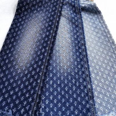 China Flower Design Crochet  Jacquard Denim Fabric TWILL style Non Elastic Denim 11.3oz for lady clothes or jeans for sale