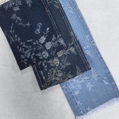 China Special Flower Design Jacquard Denim Dark Blue 10.5oz 180 Full Width For Lady Jeans Or Jacket for sale