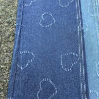 China Embroidered Style Stretch Heart Shape Pattern Blue Denim Fabric For Women Jeans 10.6 Oz JSD3077 10*7OE Yarn Count for sale
