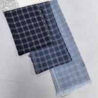 China Gingham Jacquard  Dark Blue Washed Denim Fabric  For Fashion Jeans 10OZ for sale