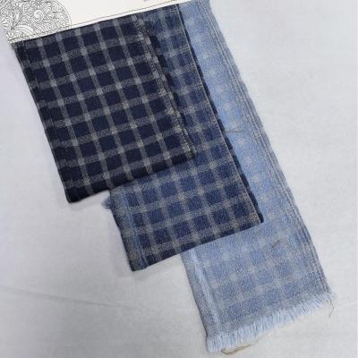 China Gingham Jacquard  Dark Blue Washed Denim Fabric  For Fashion Jeans 10OZ for sale